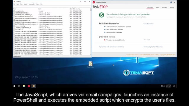 Powershell ransomware in live attack against TEMASOFT Ranstop - video